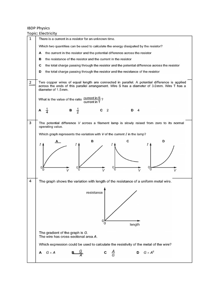 IBDP Physics Topic: Electricity 1 | PDF