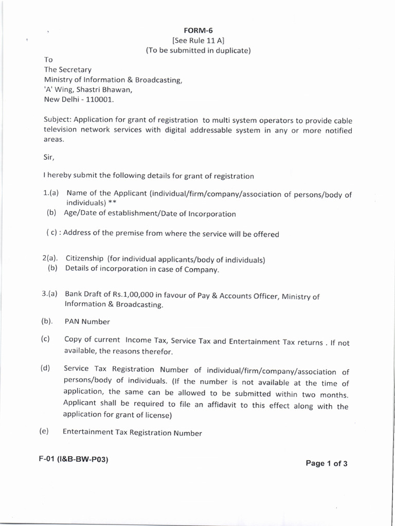 Form 6 For Applying As MSO Registration | PDF