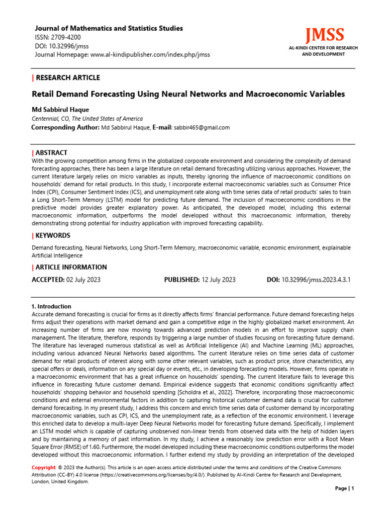Retail Demand Forecasting Using Neural N | PDF | Forecasting | Macroeconomics