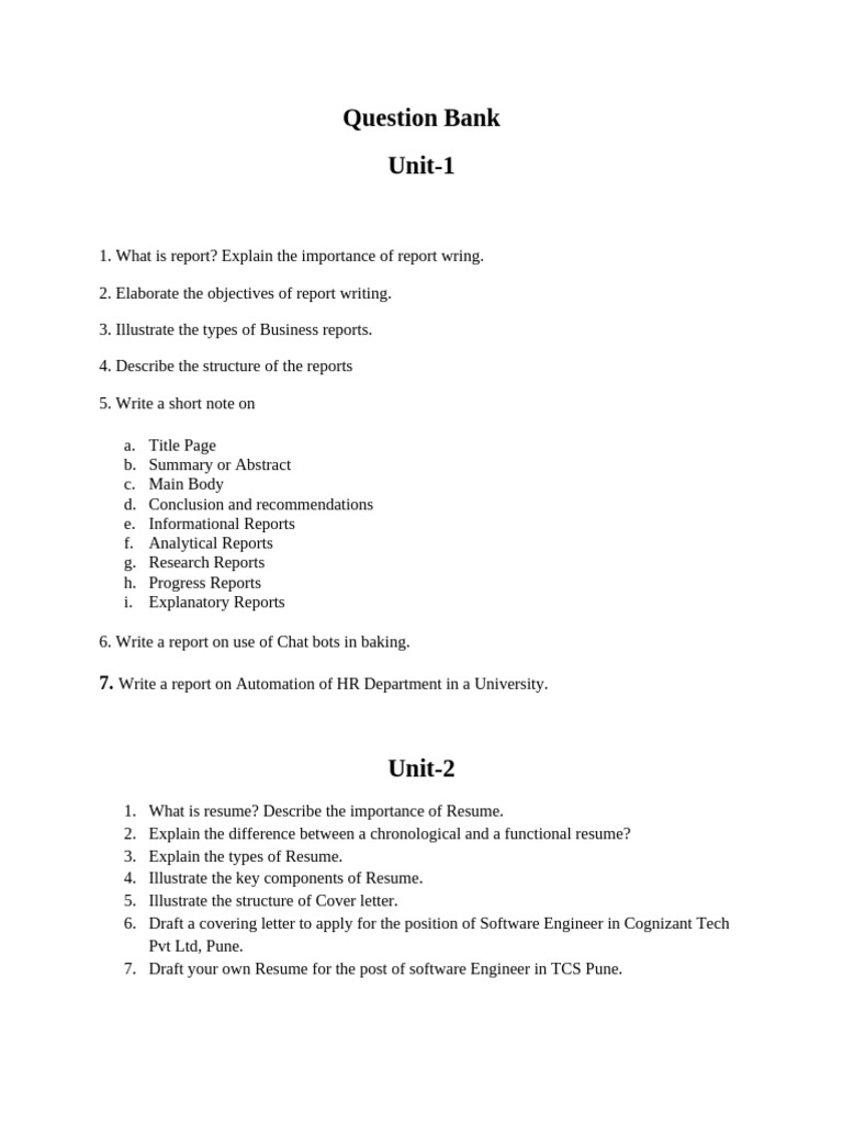 Question Bank Unit - 1,2 Business Communication | PDF