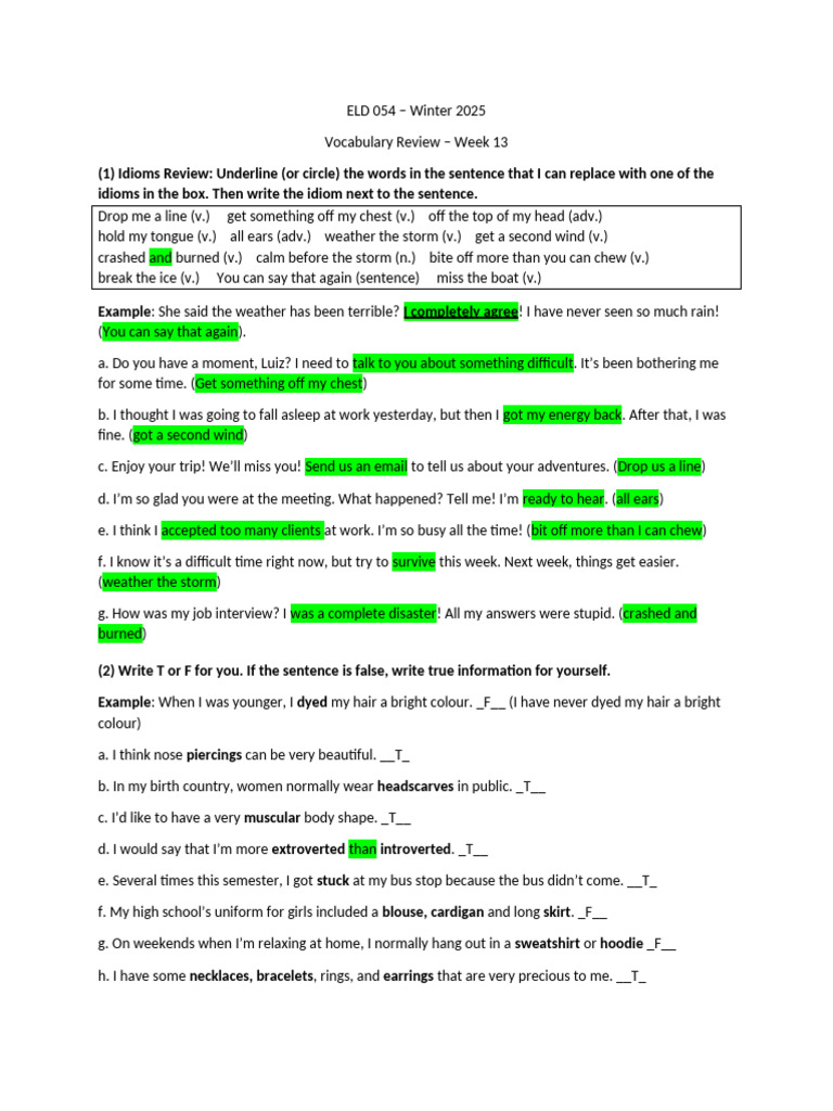 Week 13 Vocab Review | PDF