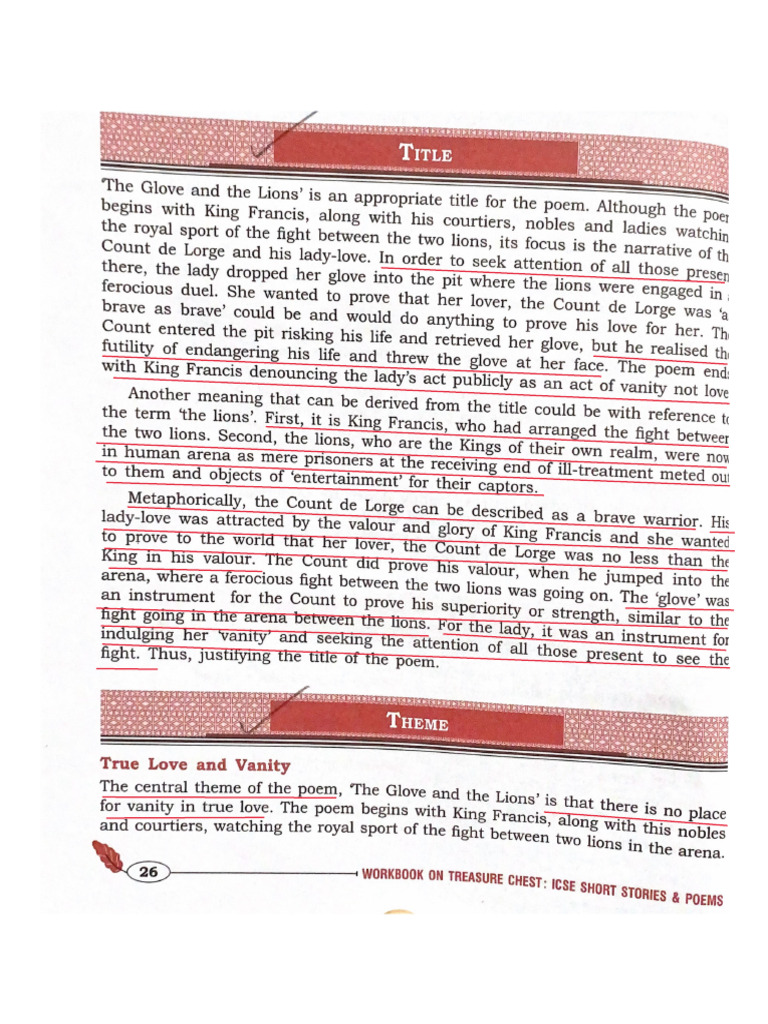 The Glove and the Lions Wk | PDF