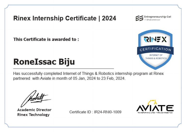 Rinex Internship Completion Certificate | PDF