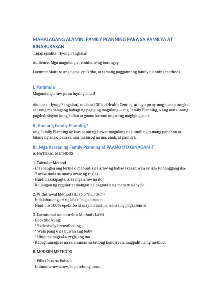 Family Planning Lecture Tagalog | PDF