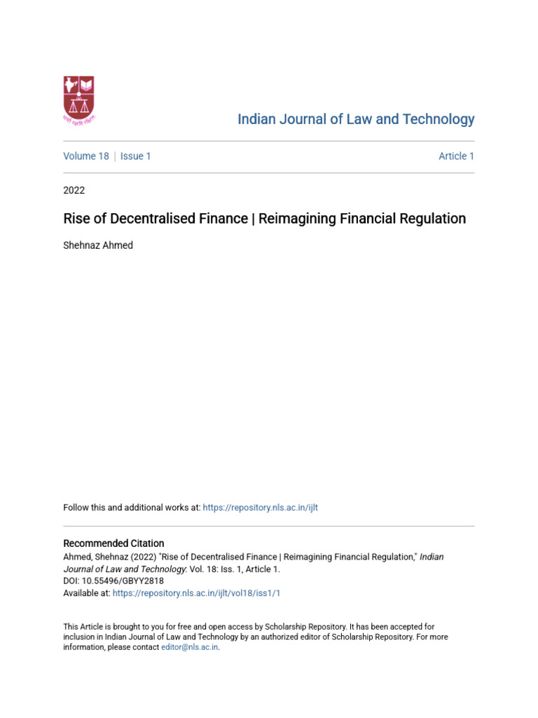 Rise of Decentralised Finance - Reimagining Financial Regulation | PDF ...