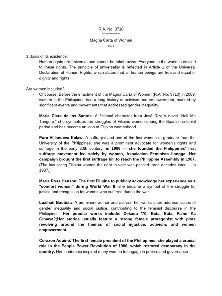 RA 9710 - Magna Carta of WomenII | PDF | Discrimination | Gender Studies