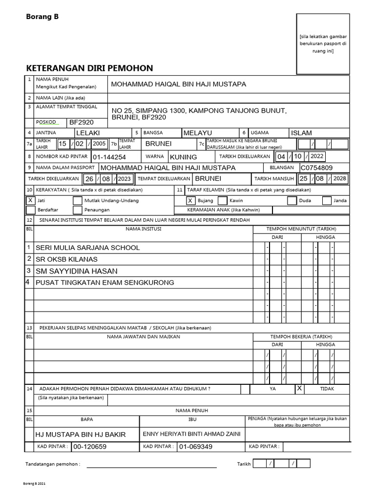 Borang B - MD Haiqal | PDF