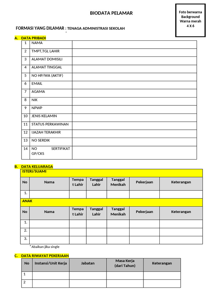 Biodata Pelamar | PDF