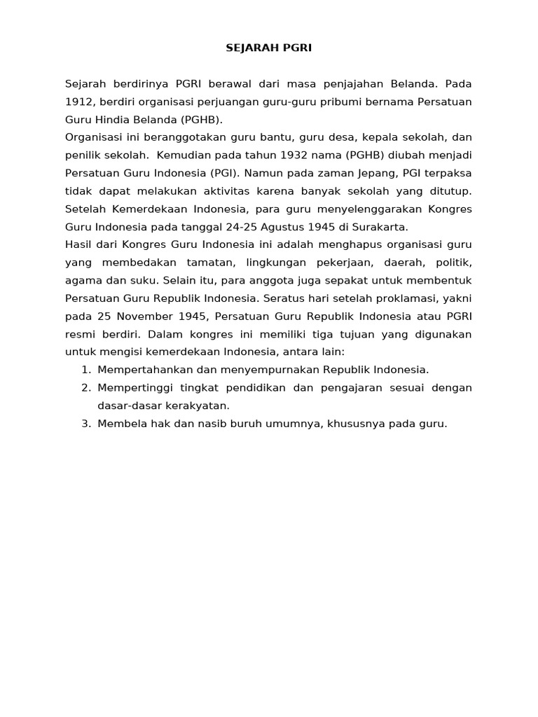Sejarah Pgri | PDF