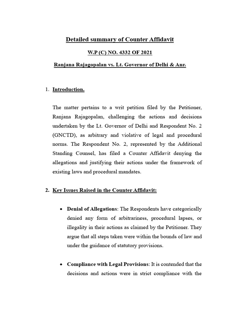 Detailed Summary of Counter Affidavit | PDF
