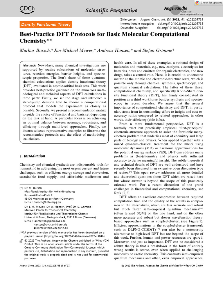 Angewandte Chemie - 2022 - Bursch - Best Practice DFT Protocols For Basic Molecular ...