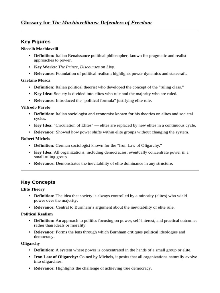 The Machiavellians Reading Guide and Glossary | PDF | Niccolò ...