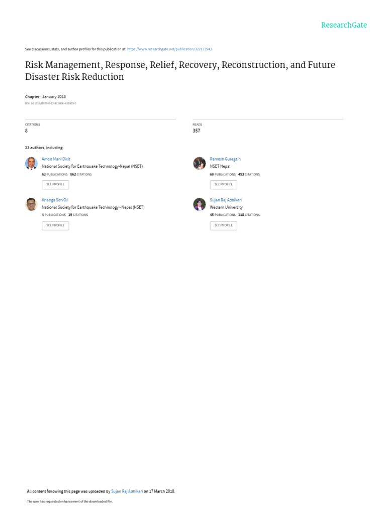 Risk Management, Response, Relief, Recovery, Reconstruction, and Future ...