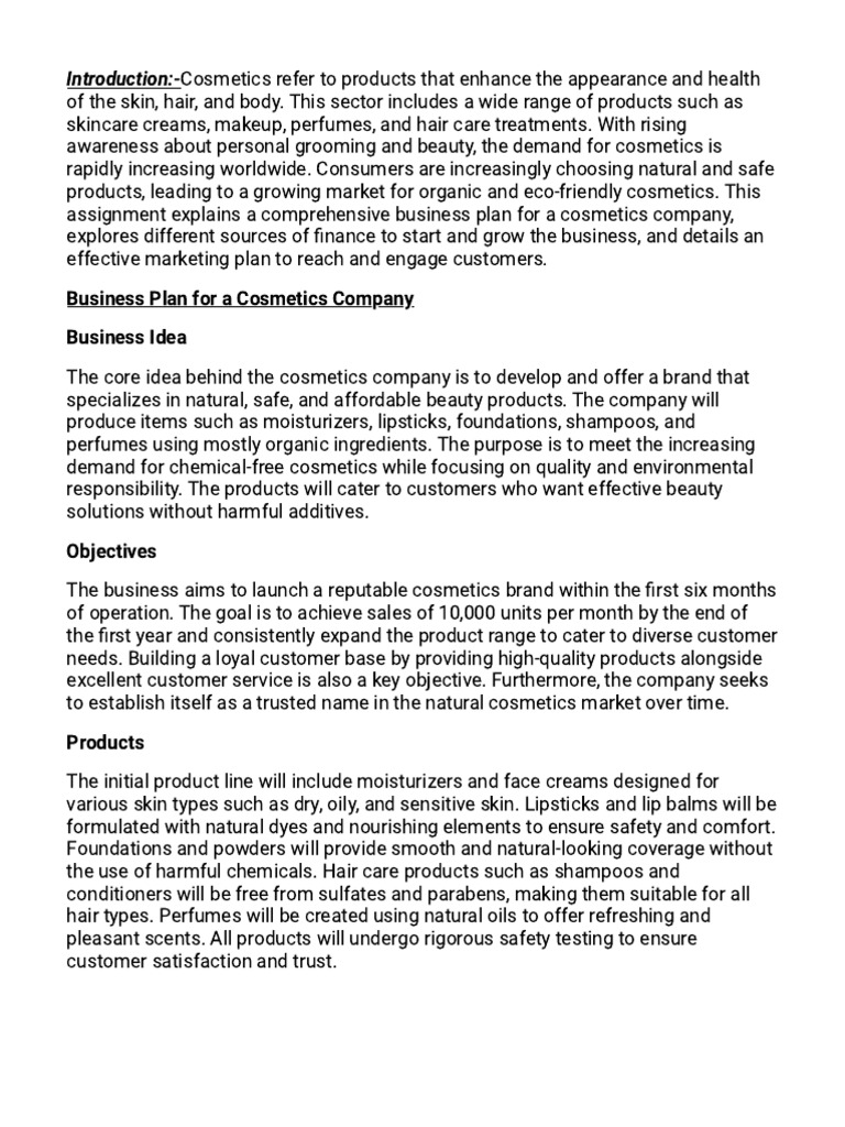 Assignment on Cosmetics Business Plan. | PDF | Cosmetics | Interest