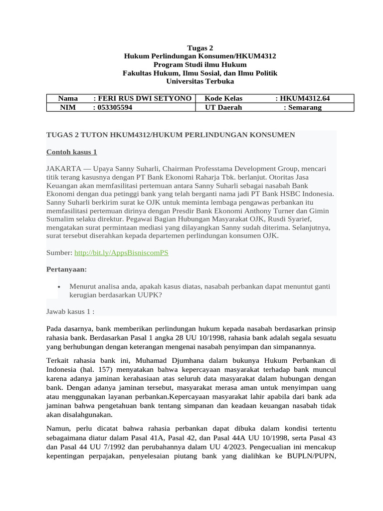 Tugas 2 HKUM4312.64 (Feri Rus Dwi Setyono 053305594) | PDF