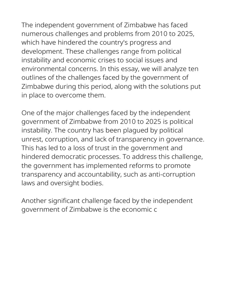 Challenges of Problems Faced by The Independent Government of Zimbabwe ...