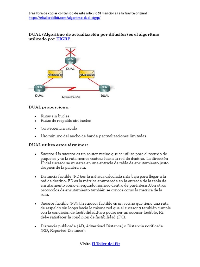 Algoritmo DUAL (Actualización Por Difusión) - EIGRP | PDF