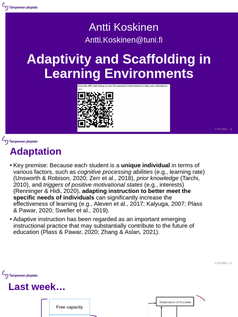 12. Adaptivity and Scaffolding in Learning Environments_Lecture | PDF | Learning | Psychological ...