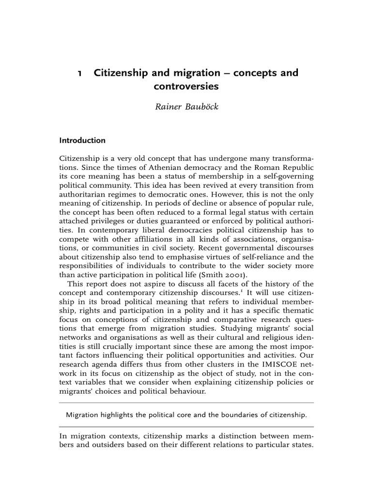 Bauböck (2006) - Citizenship and Migration, Concepts and Controversies | PDF | Citizenship ...