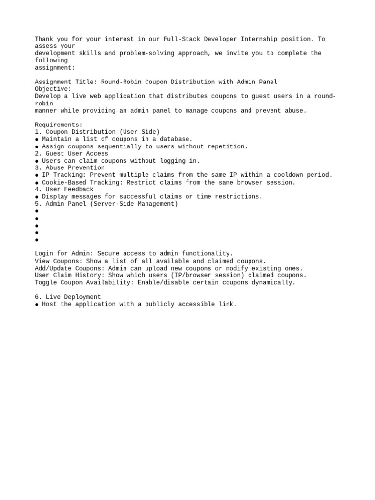 Assignment Document - Full Stack Intern | PDF