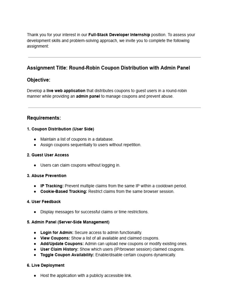 Assignment Document - Full Stack Intern | PDF