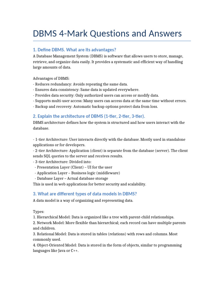 DBMS 4 Mark Questions All 20 | PDF | Databases | Database Index