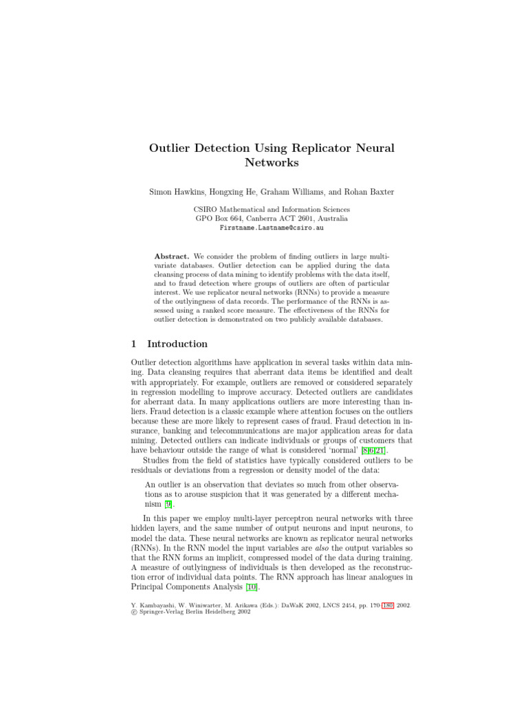 Outilier Detection Using Replicator Neural Networks | PDF | Outlier | Cluster Analysis
