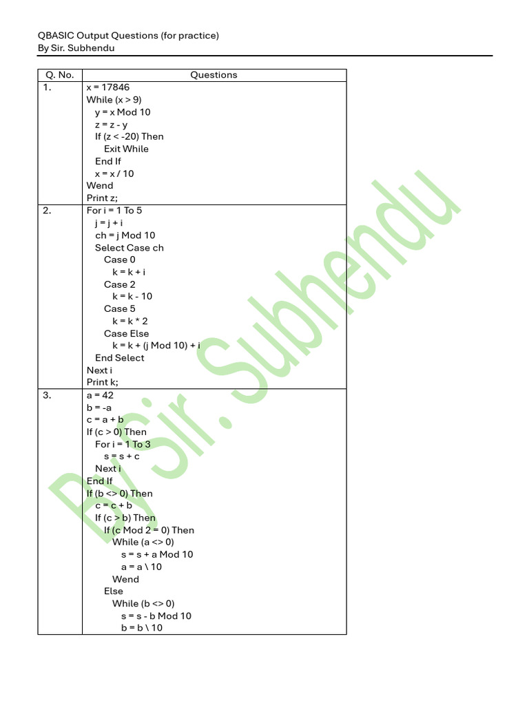 QBASIC Output Questions (21-12-2024) | PDF | Computer Architecture | Design