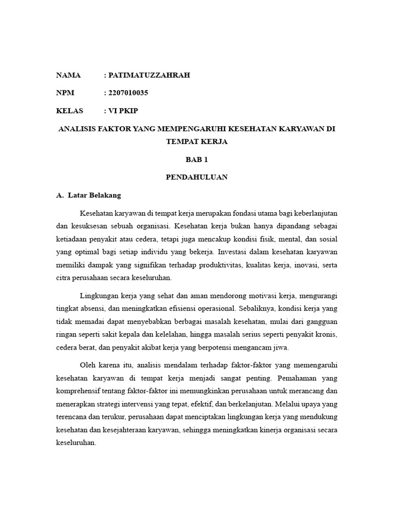 Analisis Kesehatan Karyawan di Tempat Kerja | PDF