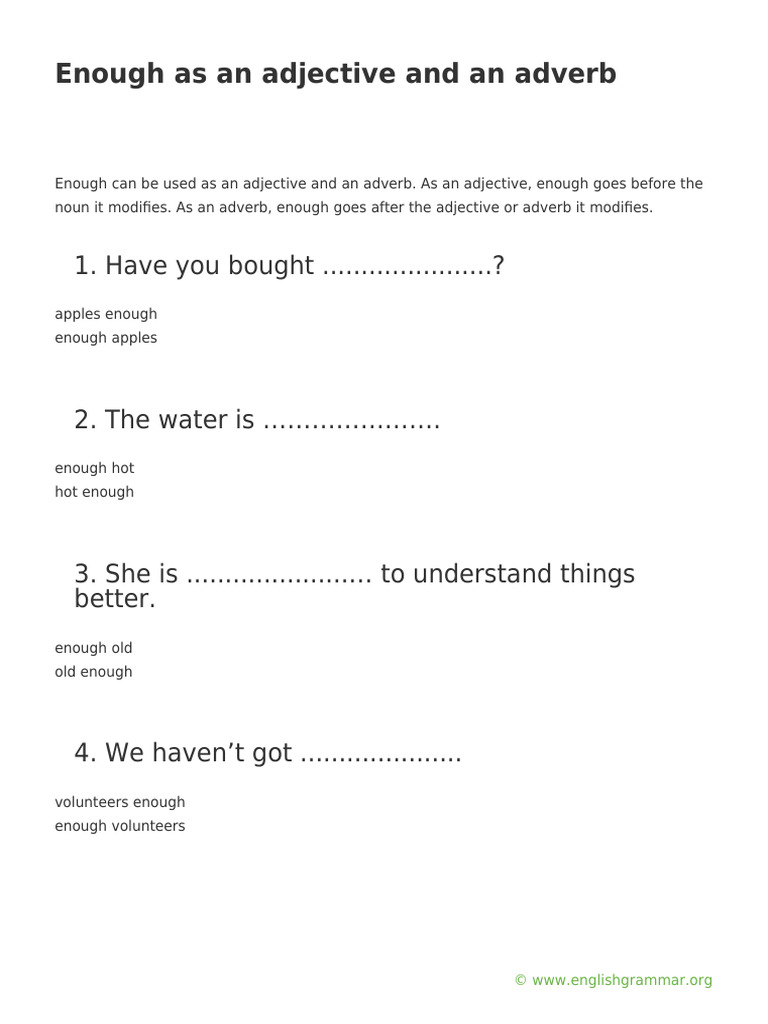 Enough As An Adjective and An Adverb | PDF