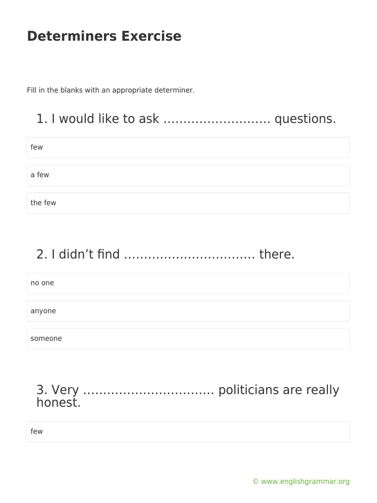 Determiners Exercise | PDF