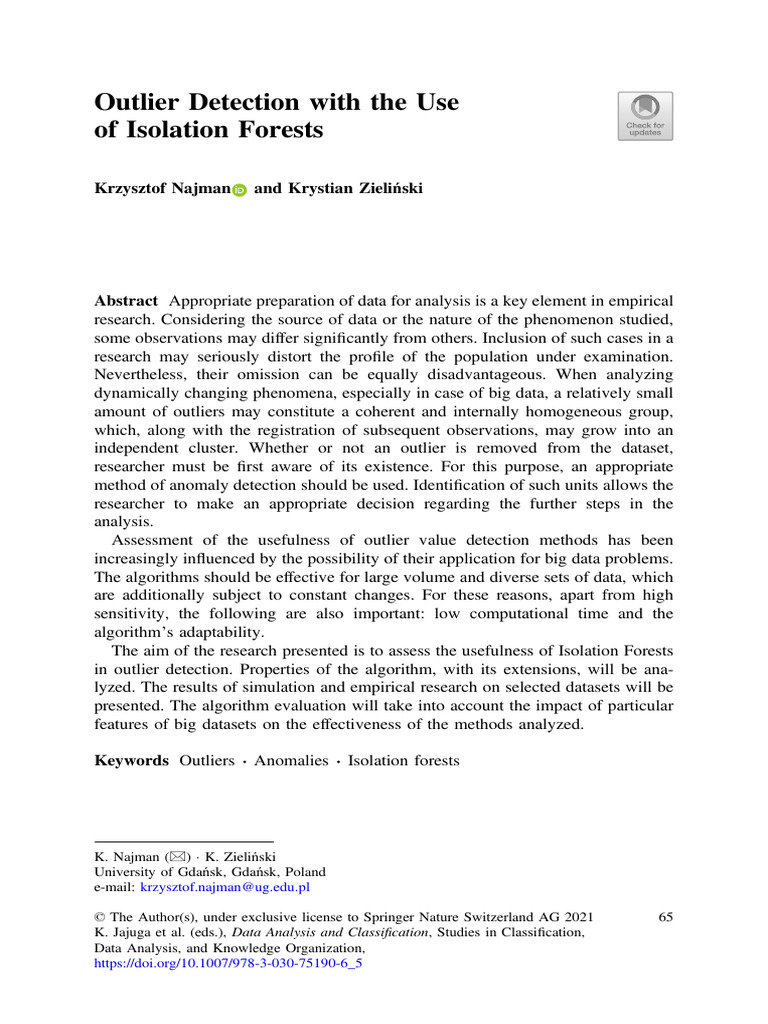 Outlier Detection with the Use of Isolation Forests | PDF | Outlier | Robust Statistics