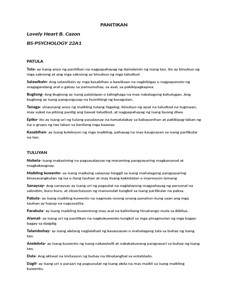 Cazon Panitikan | PDF