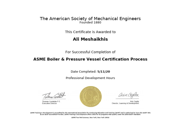 88-5-21065-1589218268-ASME Boiler & Pressure Vessel PDH Certificate | PDF