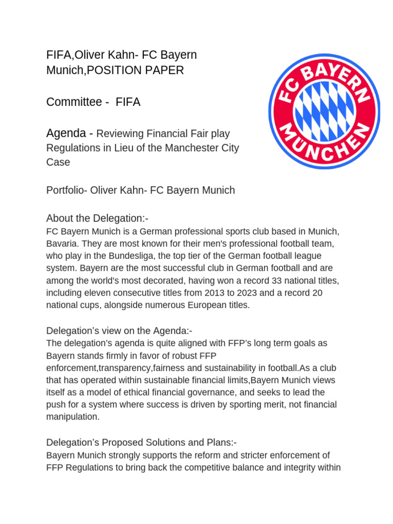 FIFA, Oliver Kahn - FC Bayern Munich, POSITION PAPER | PDF