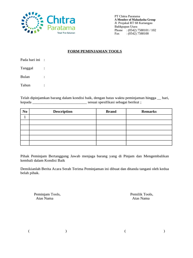 Form BAST - Peminjaman Tools | PDF