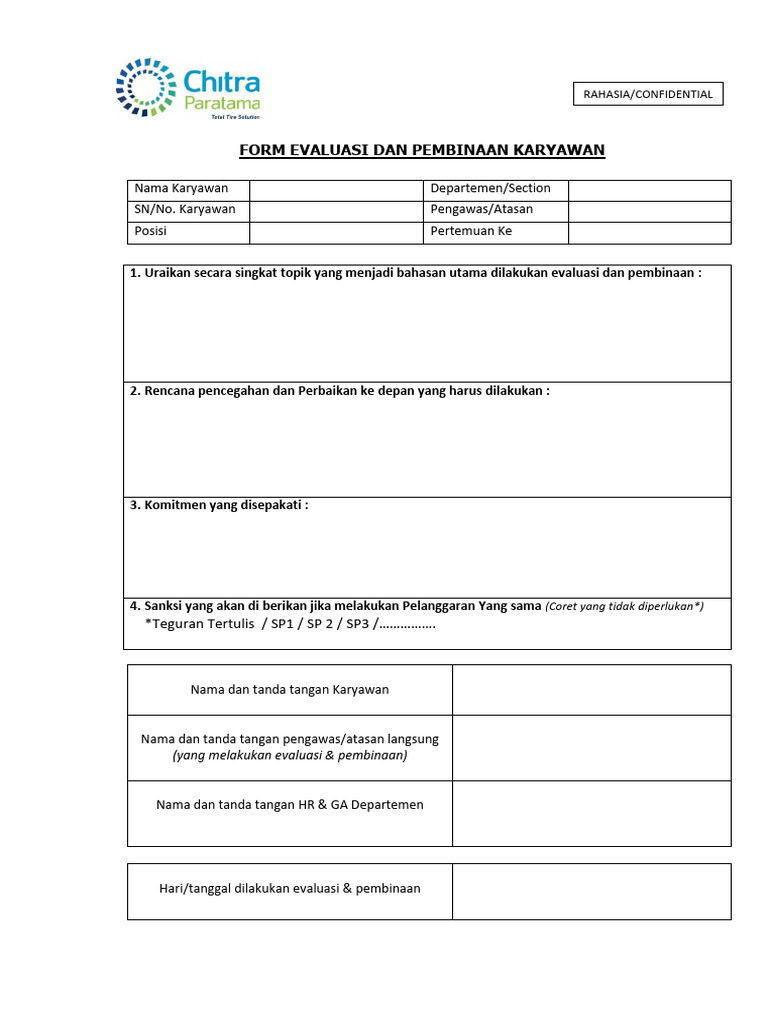 Form Evaluasi Pembinaan Karyawan | PDF