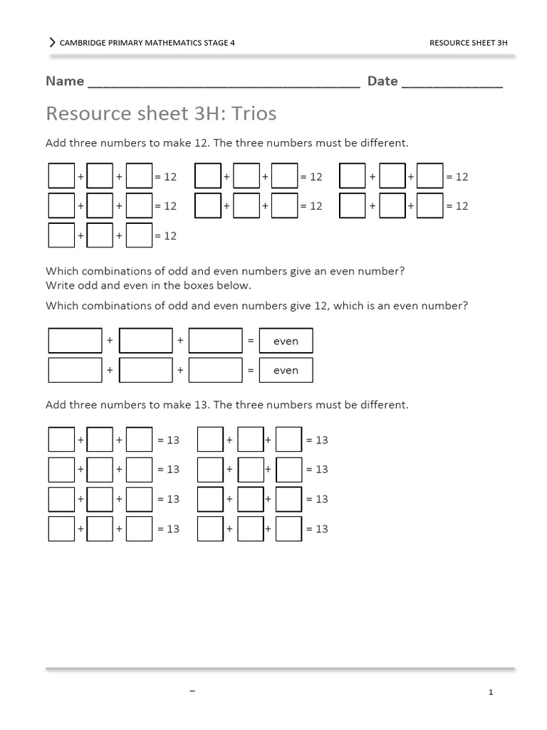 Resource Sheet 3H: Trios: Name - Date | PDF
