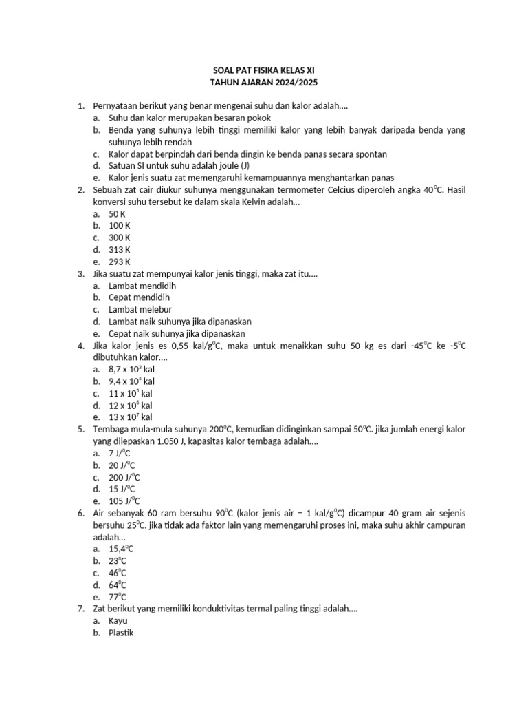 Soal Pat Fisika Kelas Xi Semester 2 | PDF