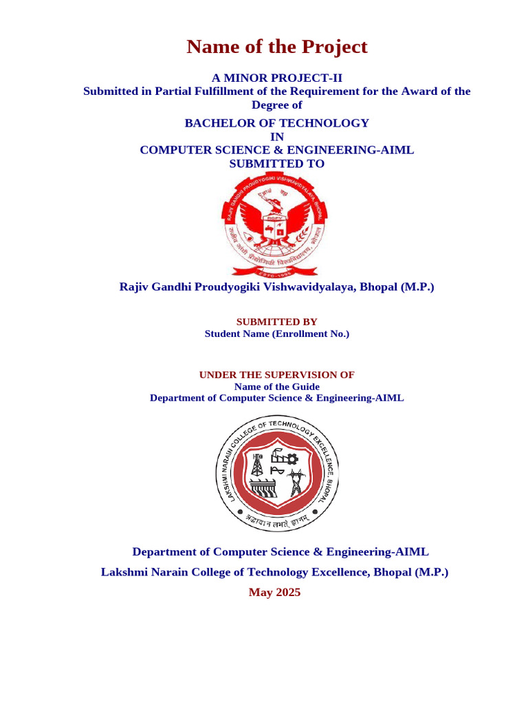 MINOR PROJECT-II Cover Pages Final For CSE-AIML | PDF | Qualifications | Vocational Education