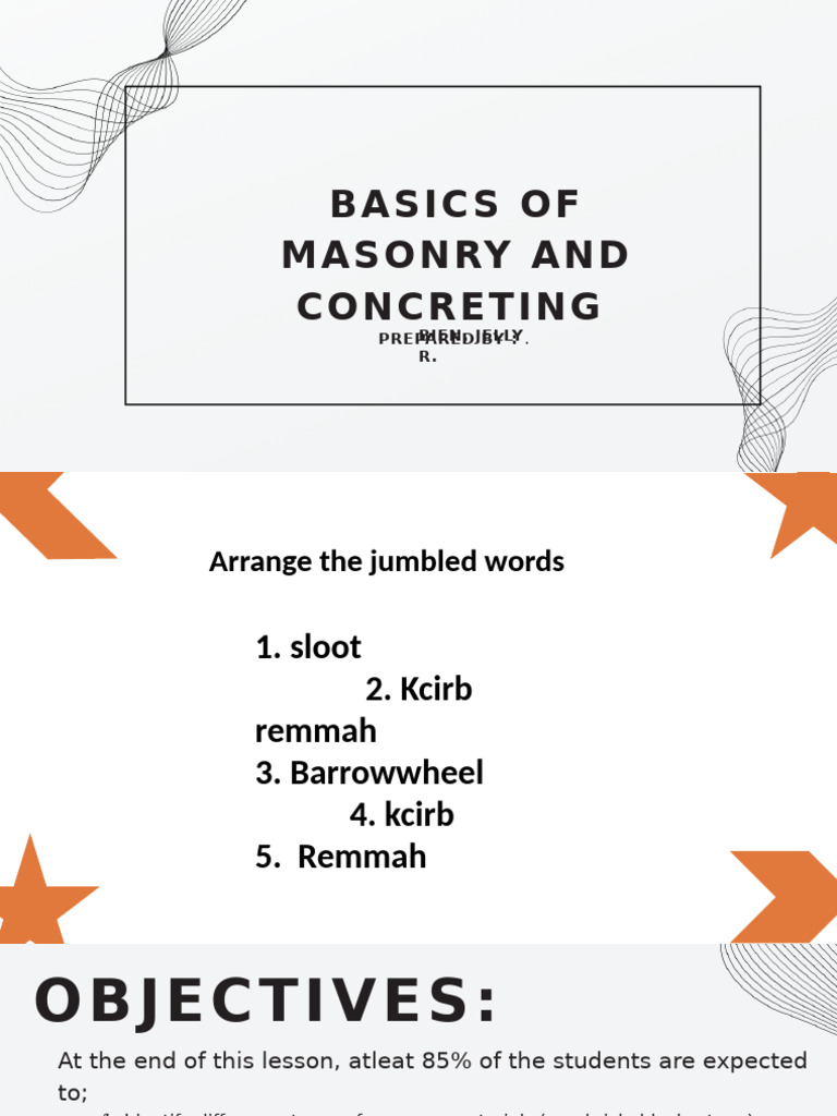 Lesson - 3-Basics of Masonry and Concreting | PDF | Masonry | Concrete