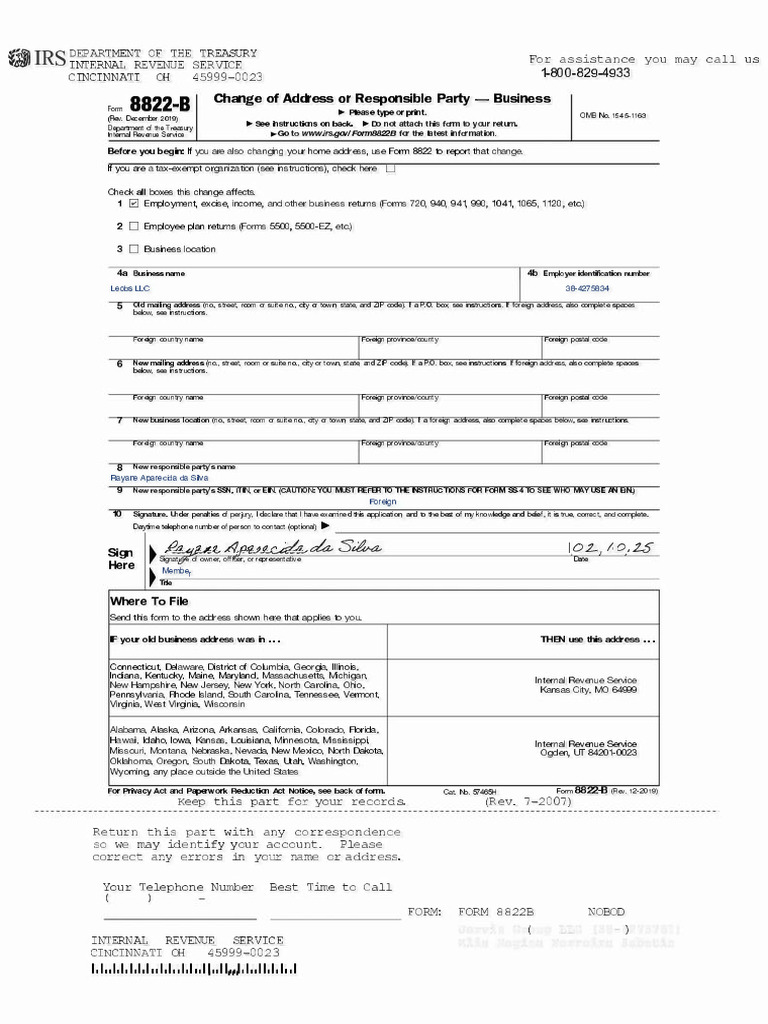 IRS Form 8822-B: Business Address Change | PDF | Zip Code | The United ...