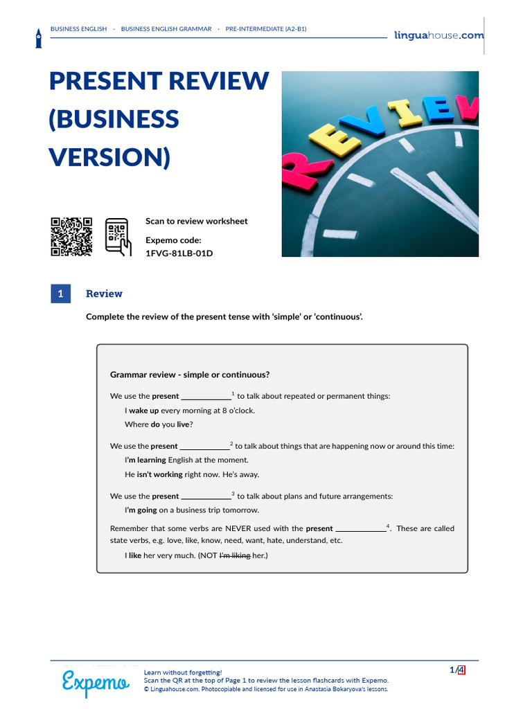 Present Review Business Version British English Student A2 B1 | PDF ...