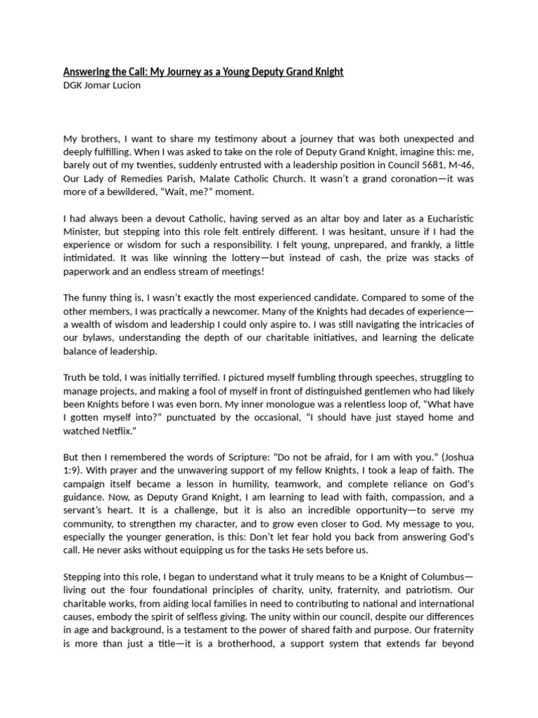KofC DGK Jomar Answering The Call | PDF | Faith