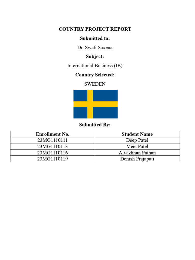 Sweden Country Project Report 2024 | PDF | Sweden | Customs
