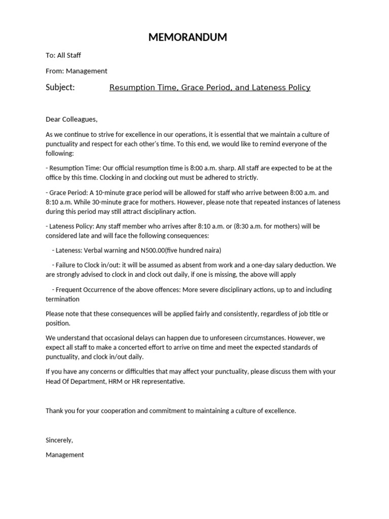 Memorandum Lateness 1 | PDF