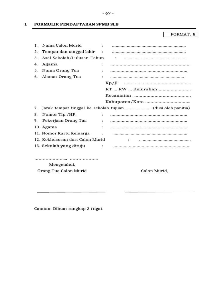 Formulir Pendaftaran SPMB SLB | PDF