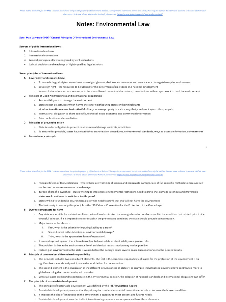 Notes Environmental Law | PDF | Environmental Law | Sustainability