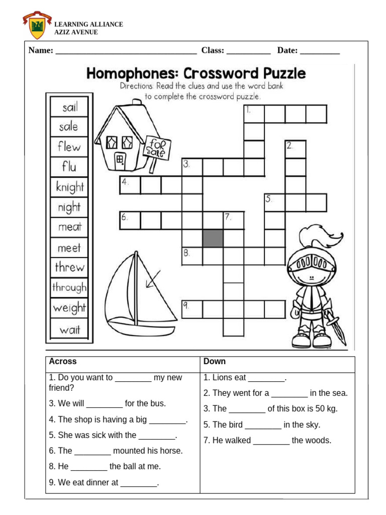 Homophones Crossword | PDF
