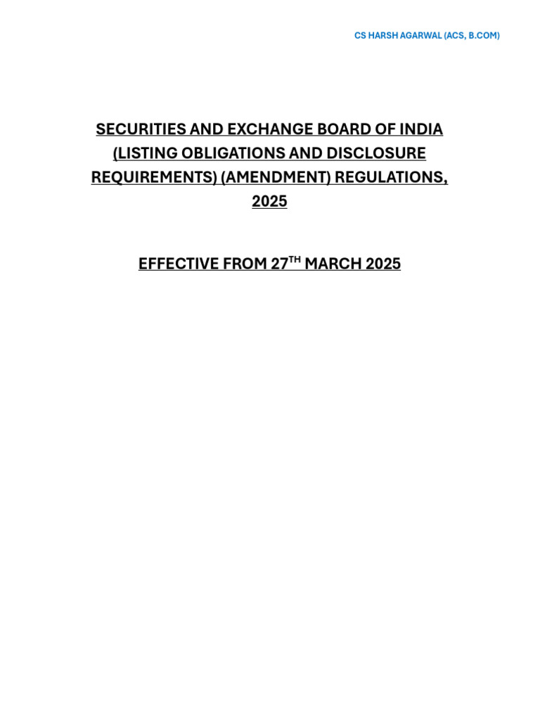 SEBI (LODR) Amendment Regulations 2025 | PDF | Board Of Directors ...